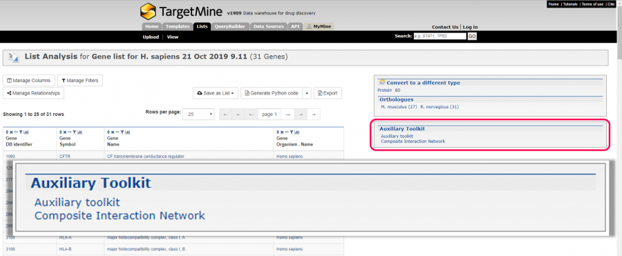 Auxiliary Toolkit – TargetMine